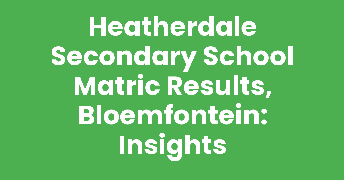 Heatherdale Secondary School Matric Results, Bloemfontein: Insights